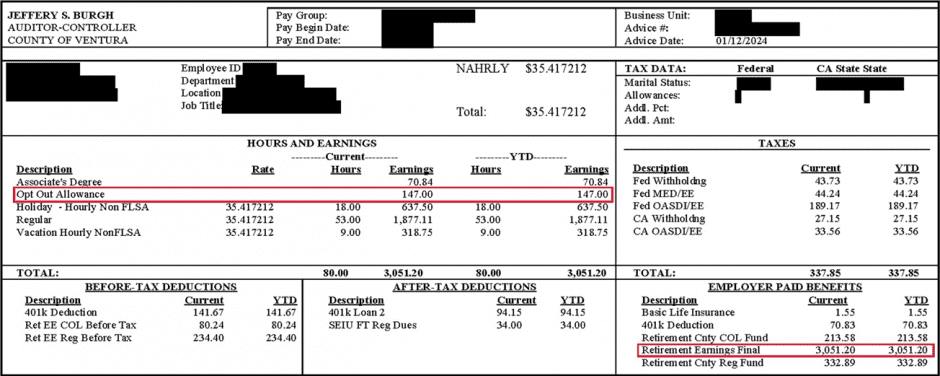 Example #1: New Benefit Structure with Opt-Out Allowance
